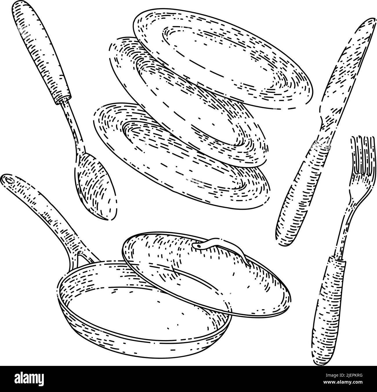 kitchenware kitchen set sketch hand drawn vector Stock Vector Image ...