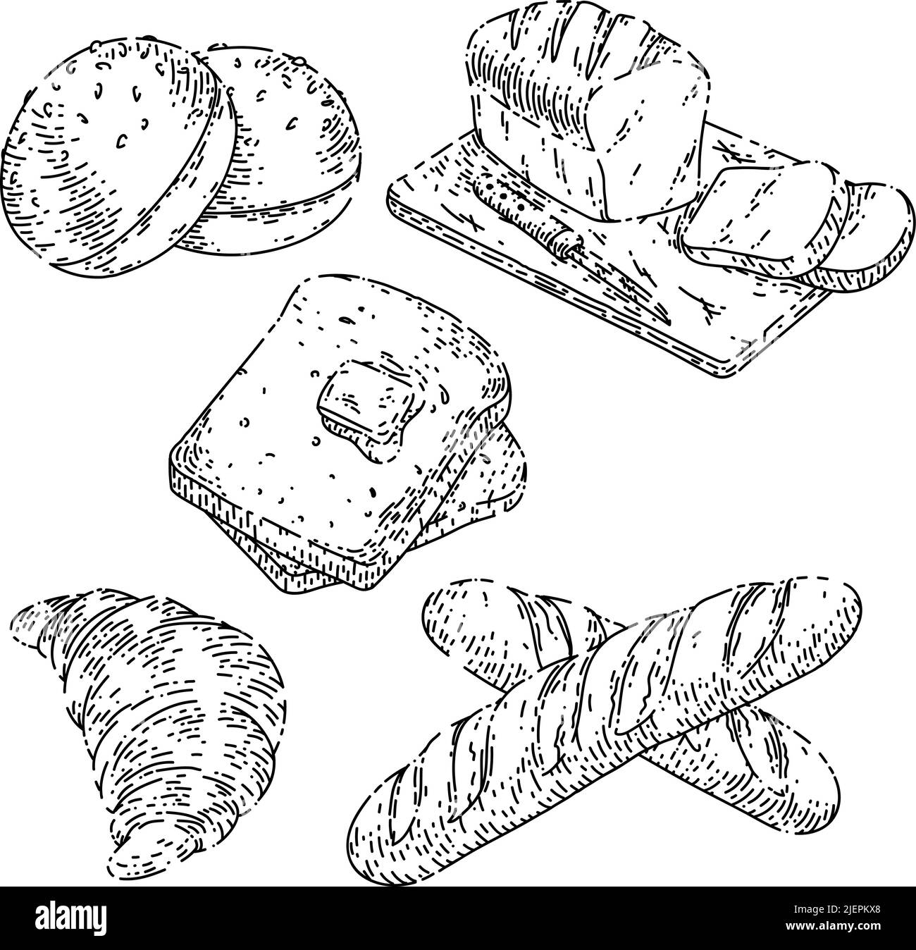 bread bakery food set sketch hand drawn vector Stock Vector Image & Art ...