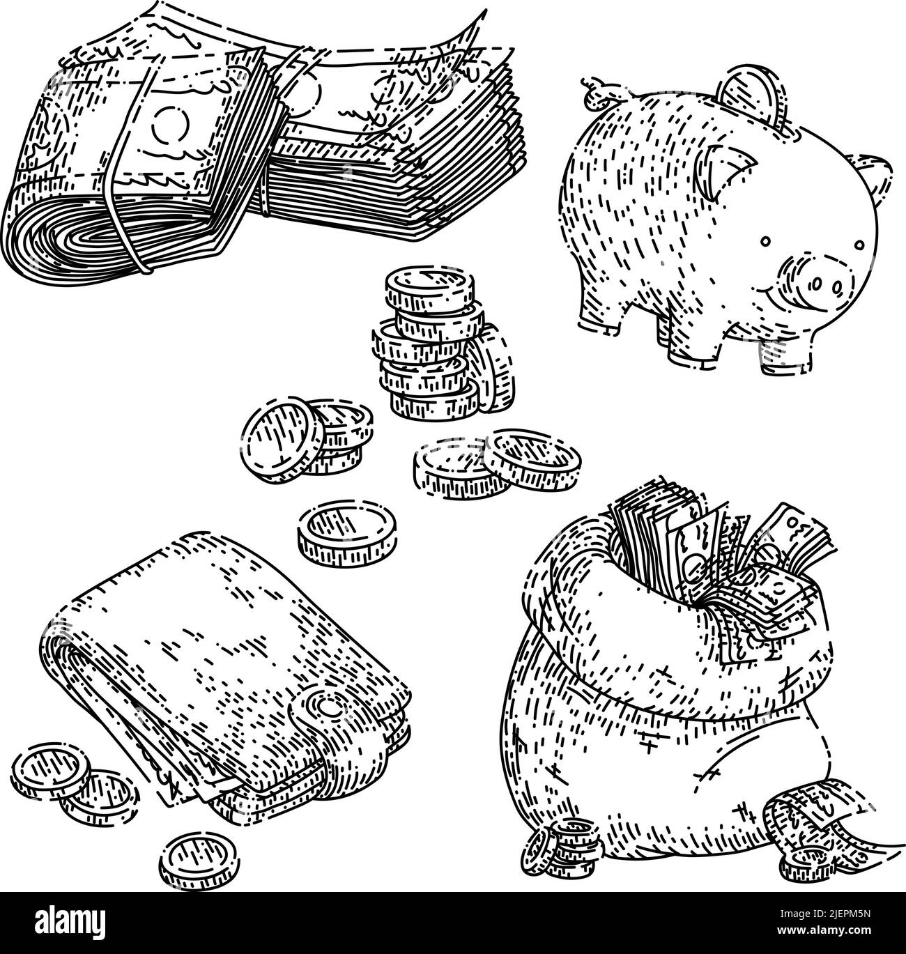 money bank cash set sketch hand drawn vector Stock Vector Image & Art ...