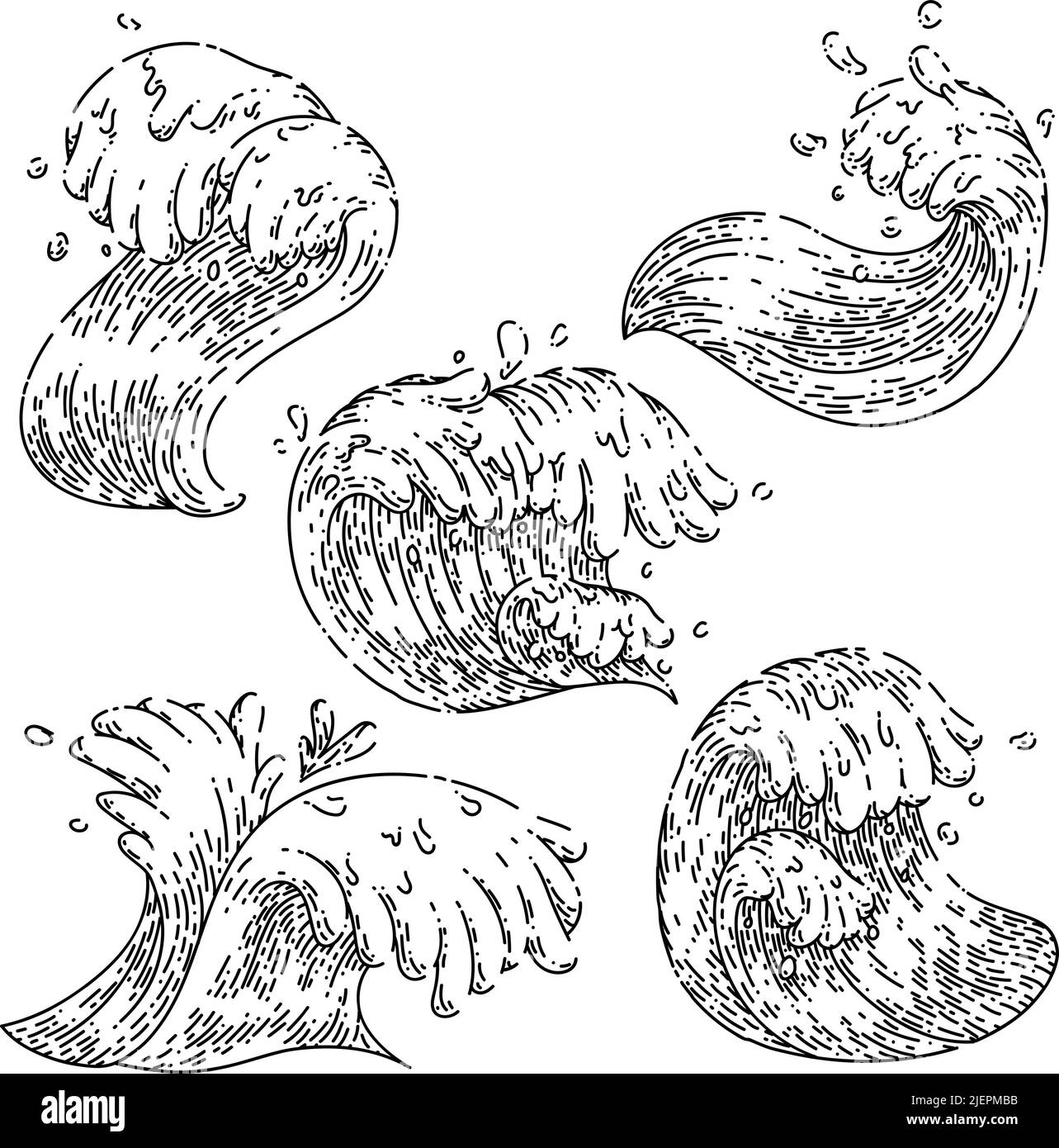 sea ocean waves set sketch hand drawn vector Stock Vector Image & Art ...
