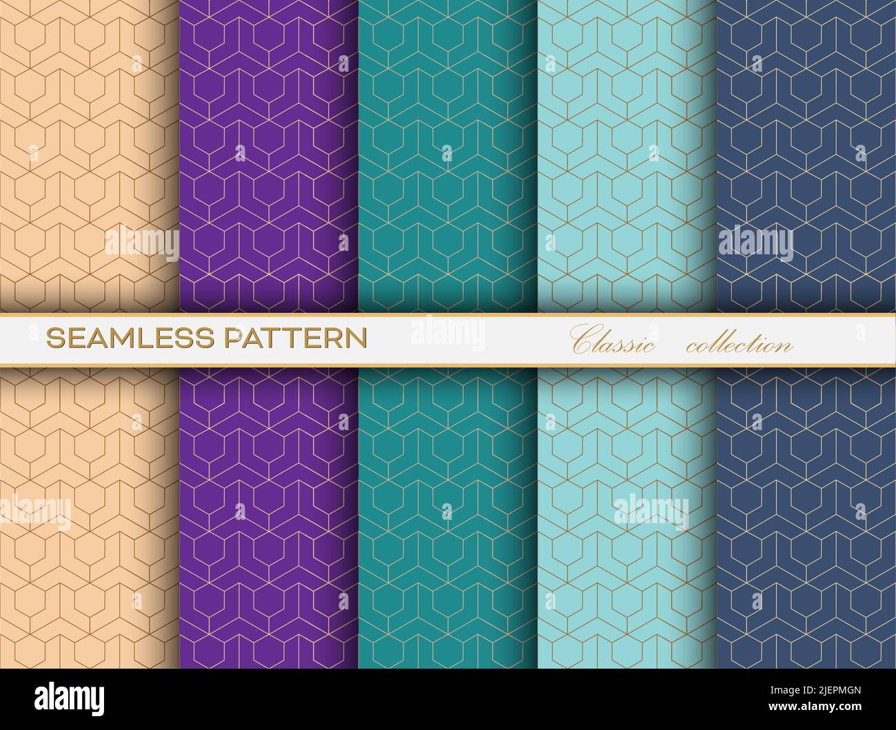 set of seamless decorative patterns with a gold grid of arbitrary ...