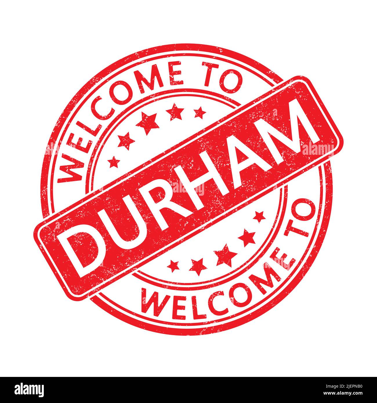 Welcome to Durham. Impression of a round stamp with a scuff. Flat style ...