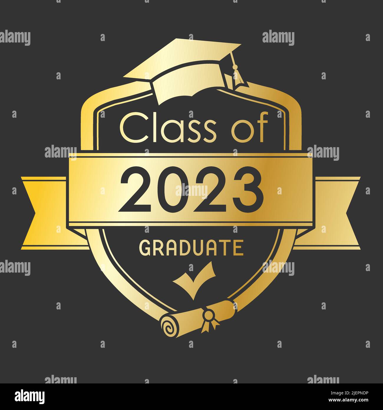 Class of 2023. The graduate's emblem with a cap and a scroll. Vector ...