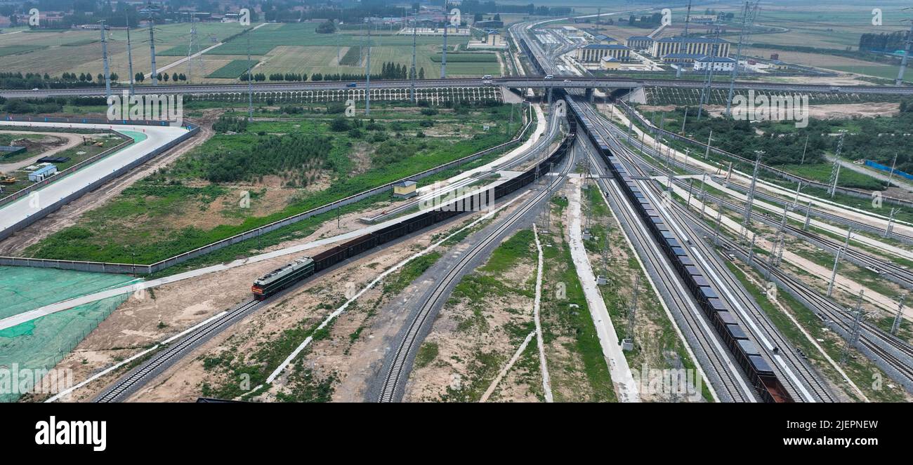 BINZHOU, CHINA - JUNE 28, 2022 - The first 34302 cargo train filled ...