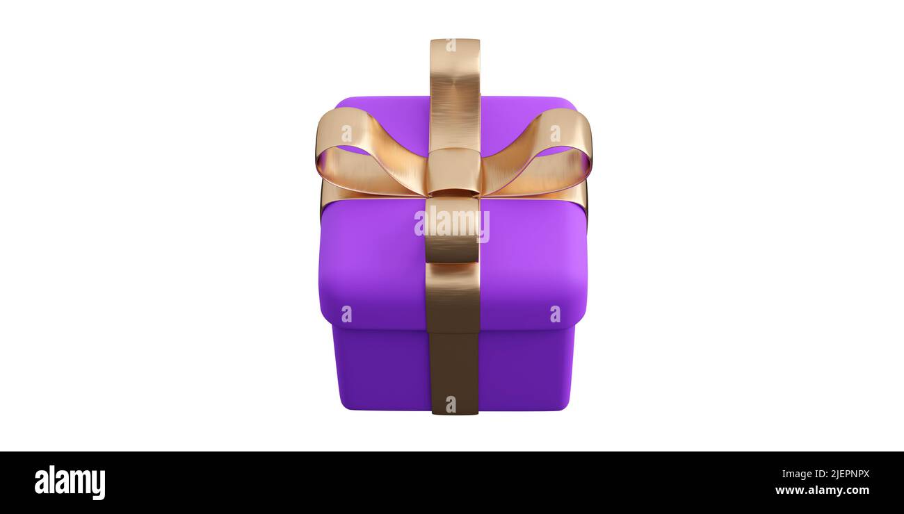 Realistic violet gift box with golden ribbon bow. Concept of abstract ...