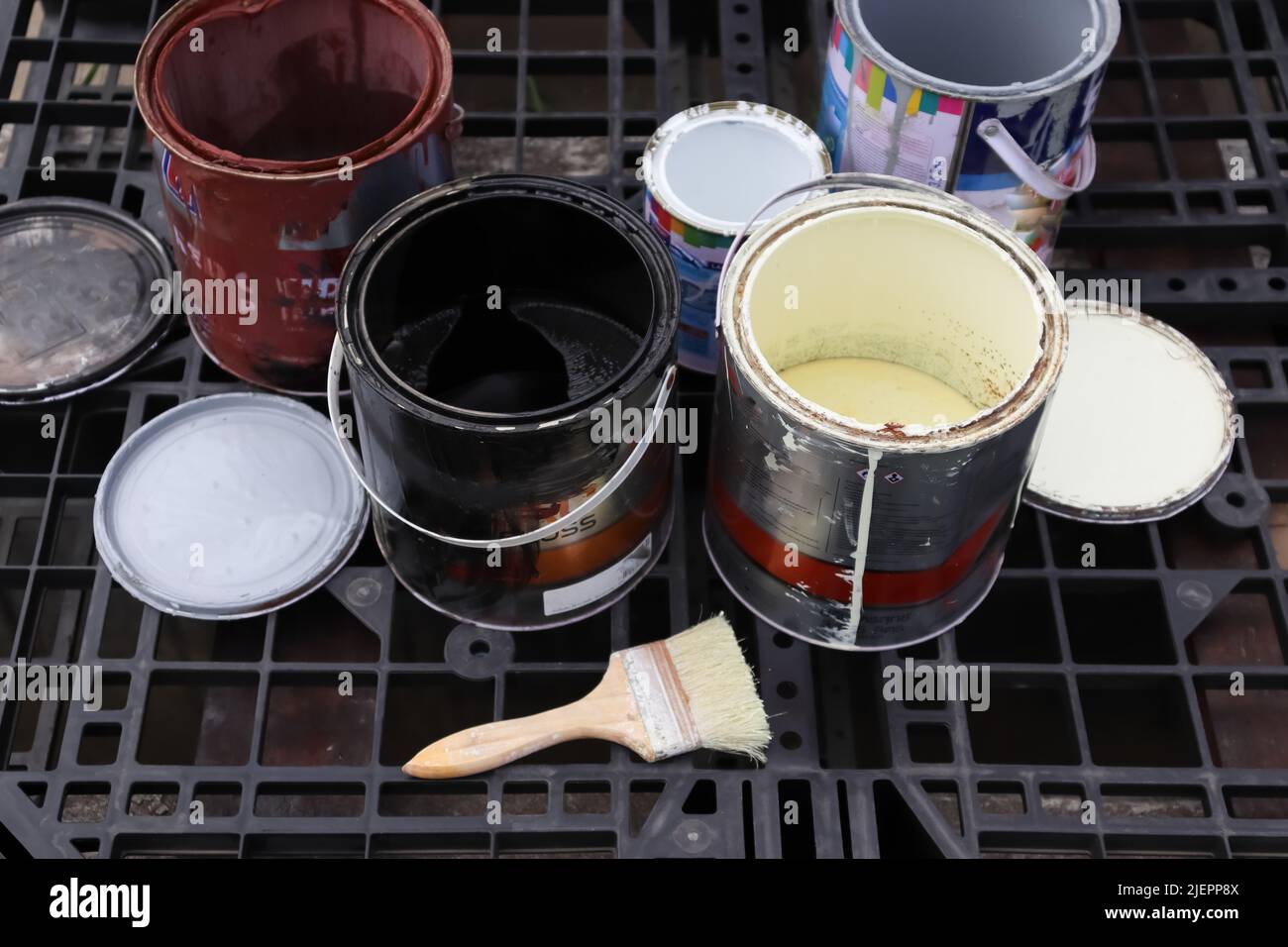 Old Chemical waste from paint work in the industry Stock Photo - Alamy