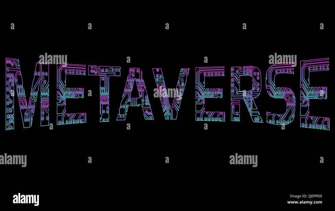Colorful concave word Metaverse outline isolated on black background ...