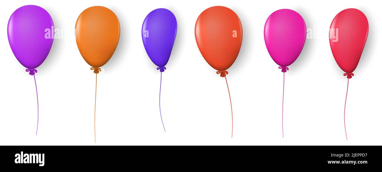 Set of colored balloons with highlights and shadows on rope isolated on ...