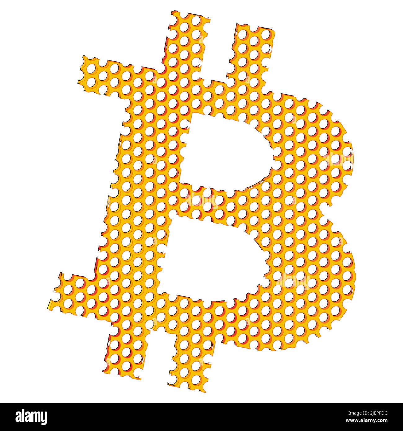 Bitcoin BTC from holey mesh like cheese isolated on white background ...