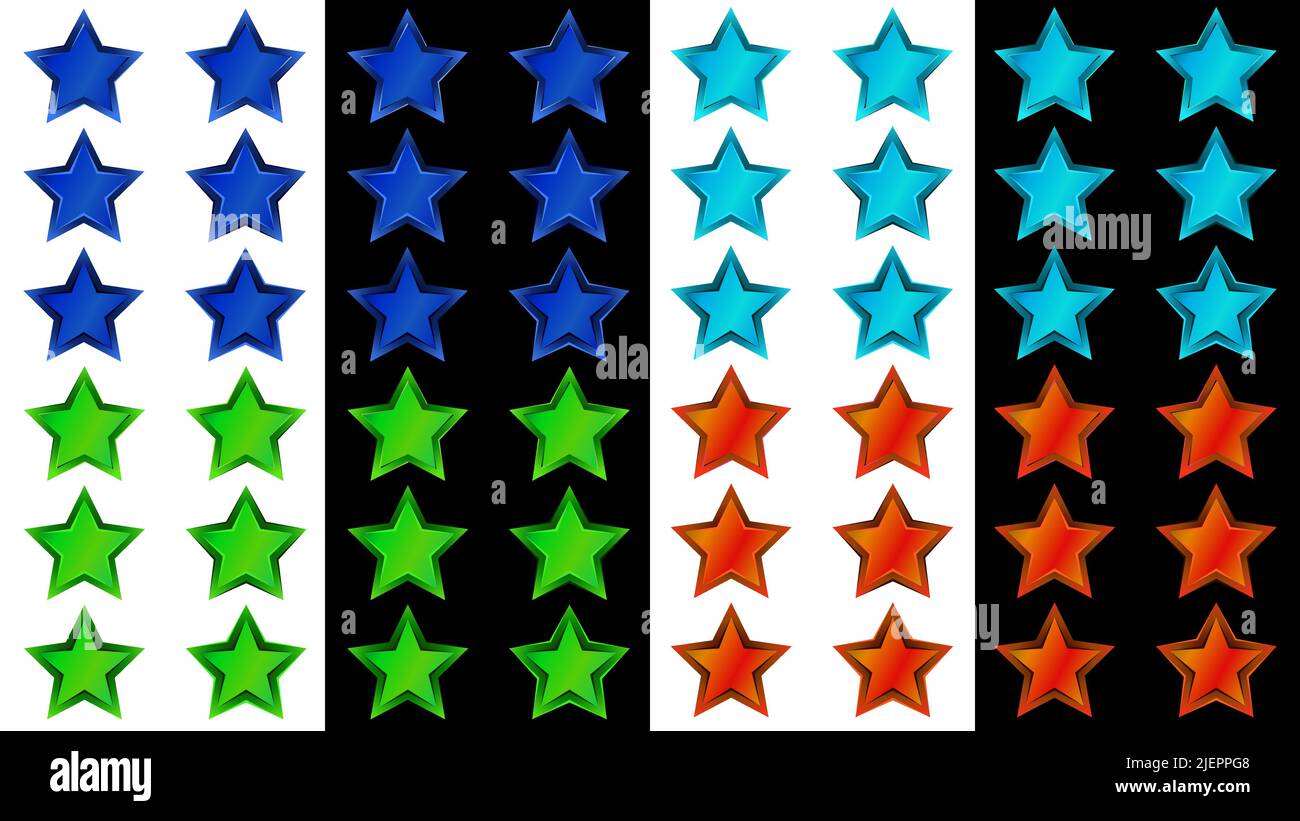 Set of colorful decorative stars with different borders on white and ...
