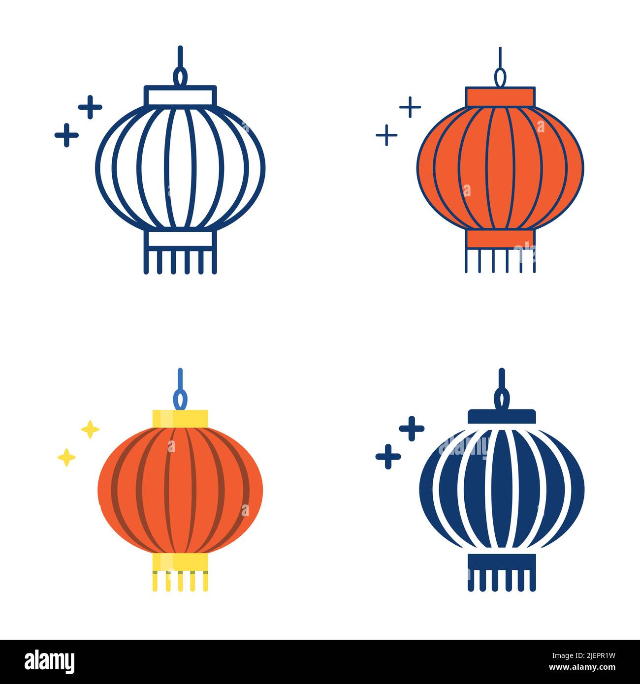 Chinese lantern icon set in flat and line style. Traditional round lamp ...