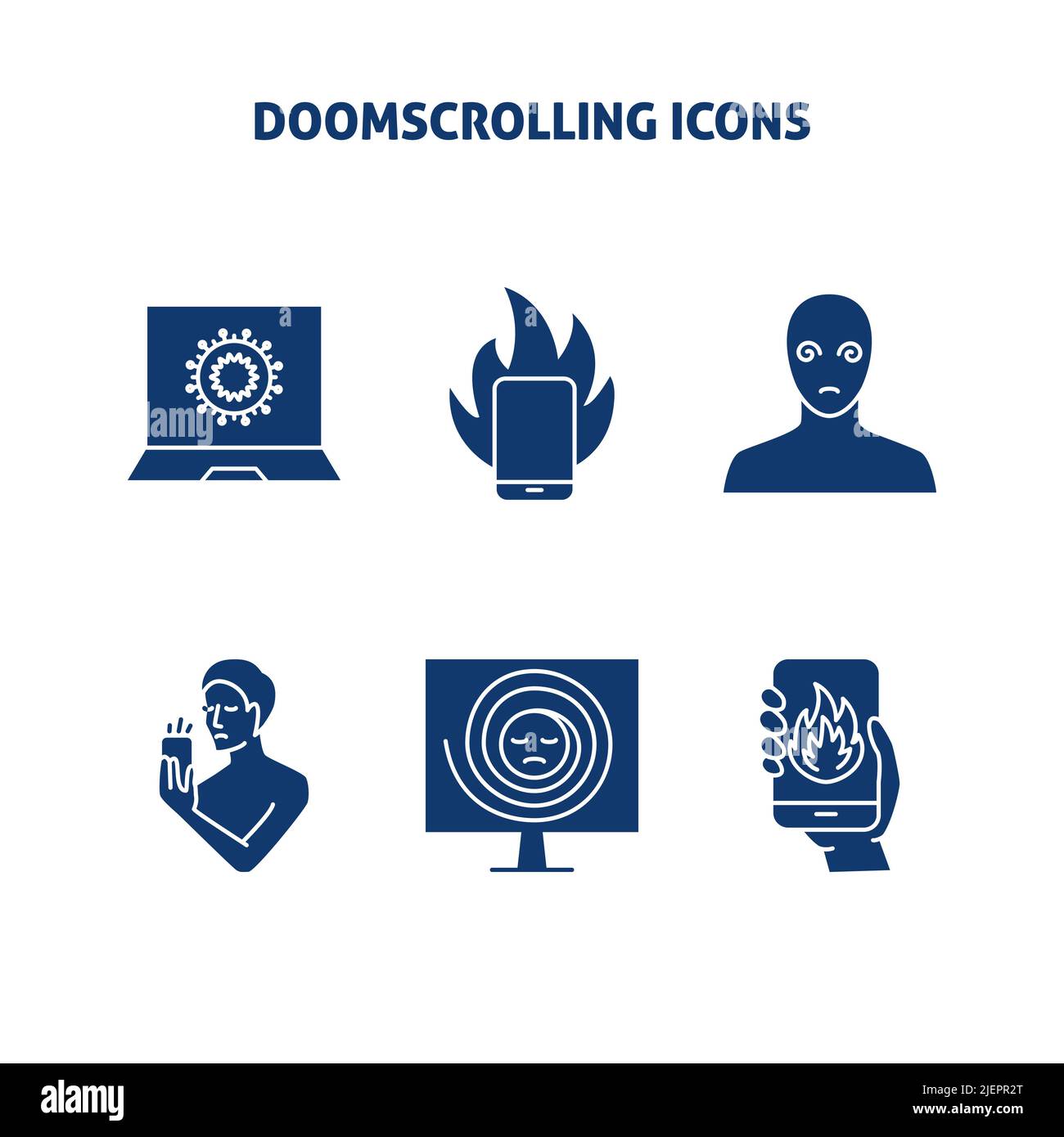 Doom scrolling concept icon set. Bad news, doom surfing symbols. Vector ...