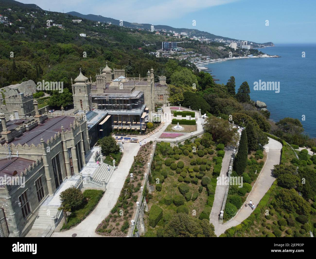 Alupka, Crimea. Aerial view on Vorontsov Palace. 19th century Gothic ...