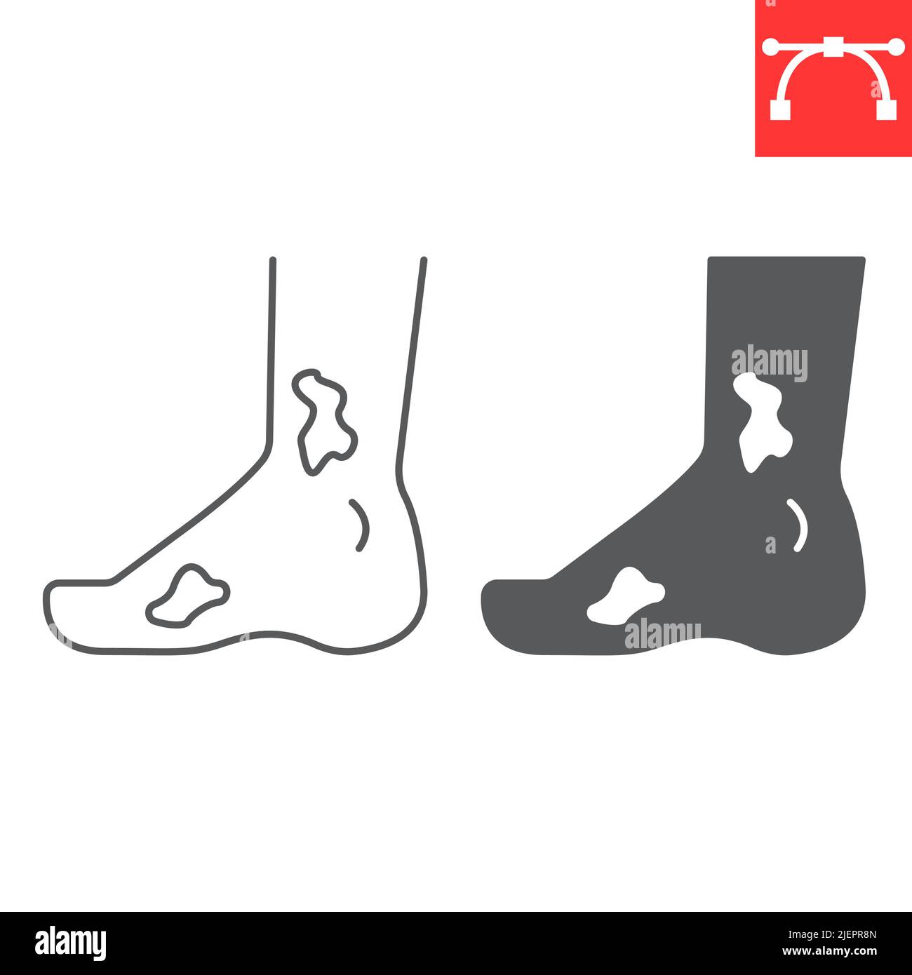 Diabetic foot line and glyph icon, ulcer and disease, diabetic foot ...