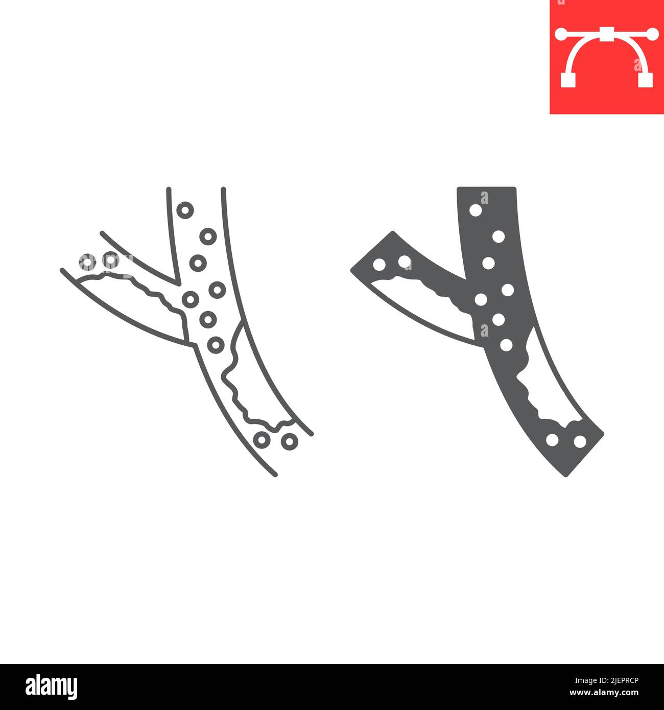Blood vessel line and glyph icon, cholesterol and vein, blood vessel ...