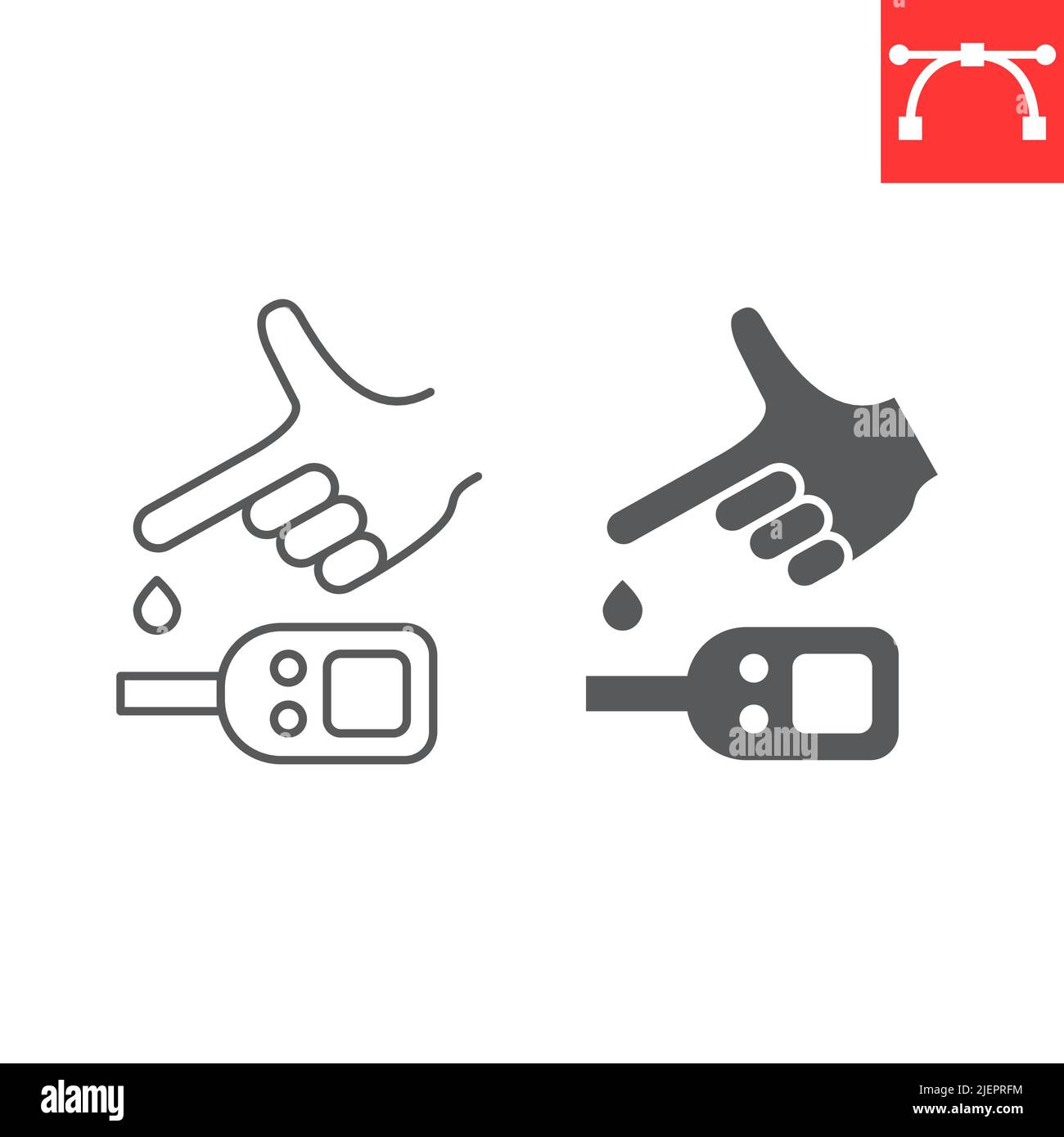 Glucometer line and glyph icon, diabetic and monitor, blood glucose ...