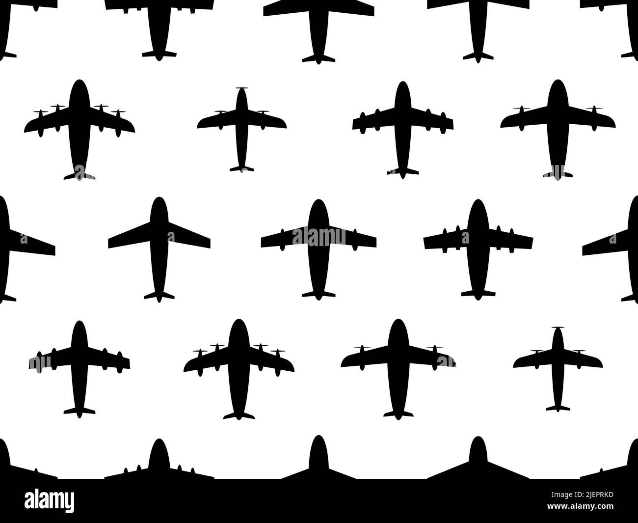 Black aircraft silhouettes seamless pattern. Aircraft with turbines and ...