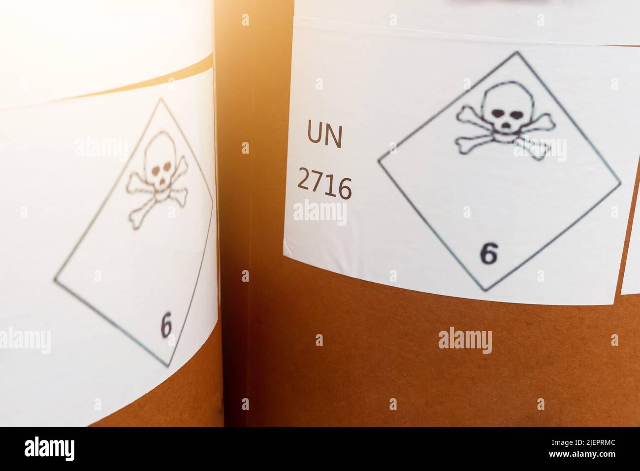 Wooden barrel with dangerous chemicals and symbols Stock Photo - Alamy