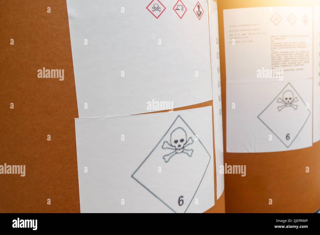 Wooden barrel with dangerous chemicals and symbols Stock Photo - Alamy