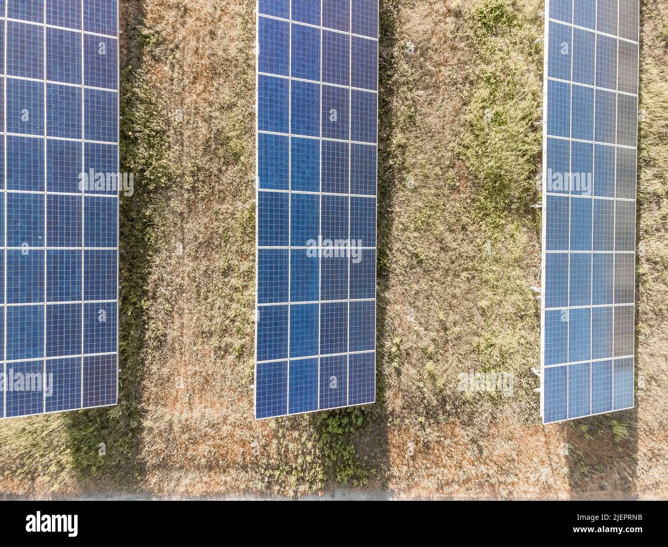 Aerial top view of a solar panels power plant. Photovoltaic solar ...