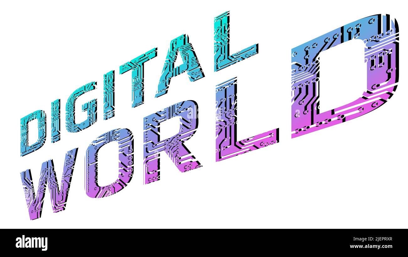 Colorful inscription Digital World in perspective isolated on white ...