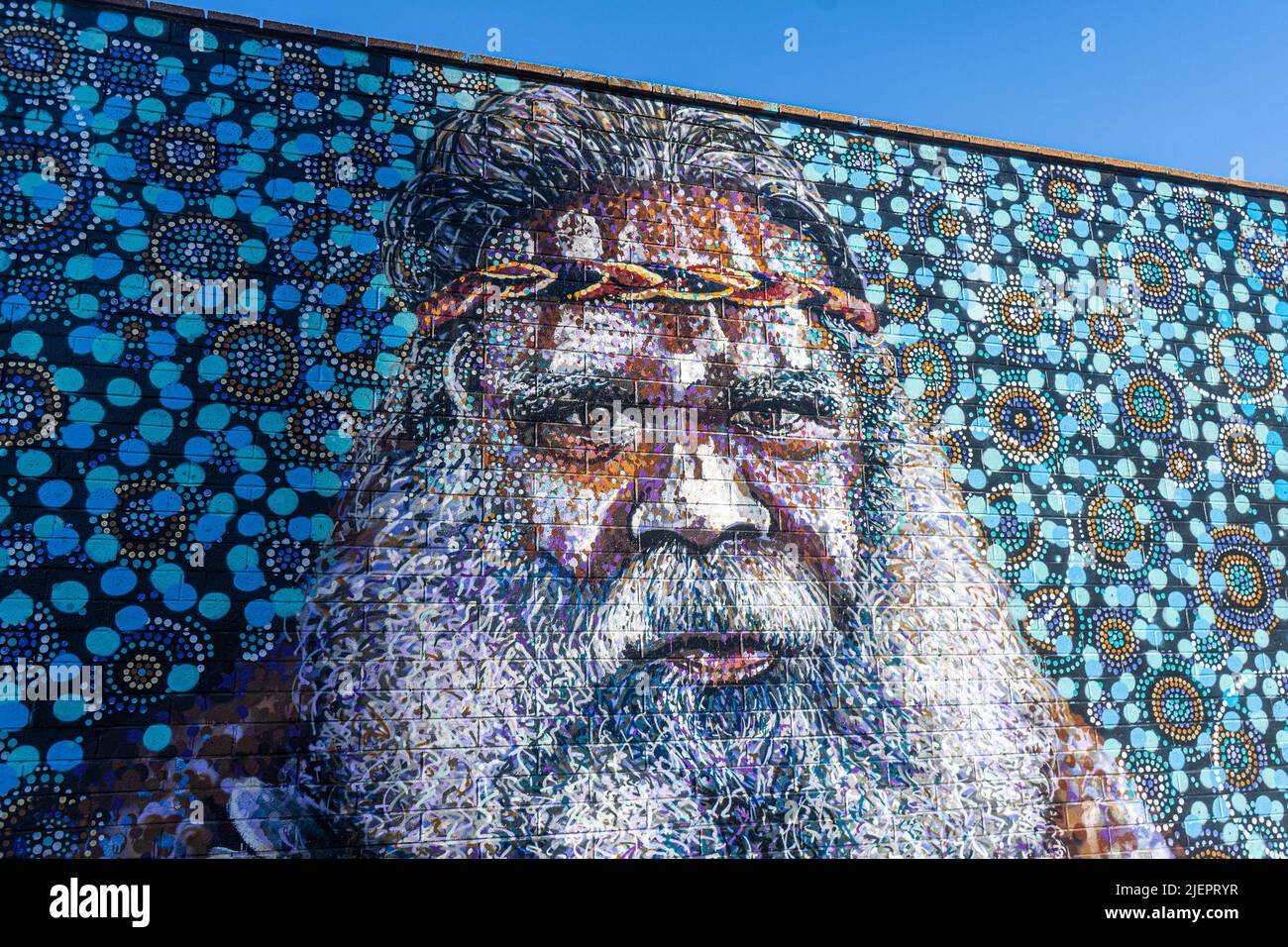 28 June 2022: Mural of an Aboriginal man, Adelaide, Australia Stock ...