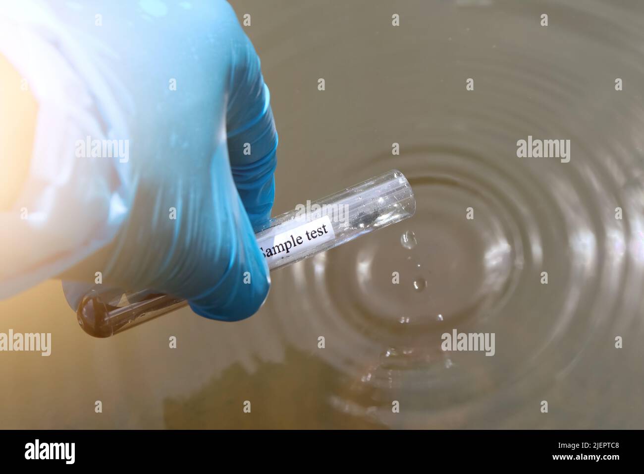 Collect samples of wastewater from industrial canals in test tubes to ...