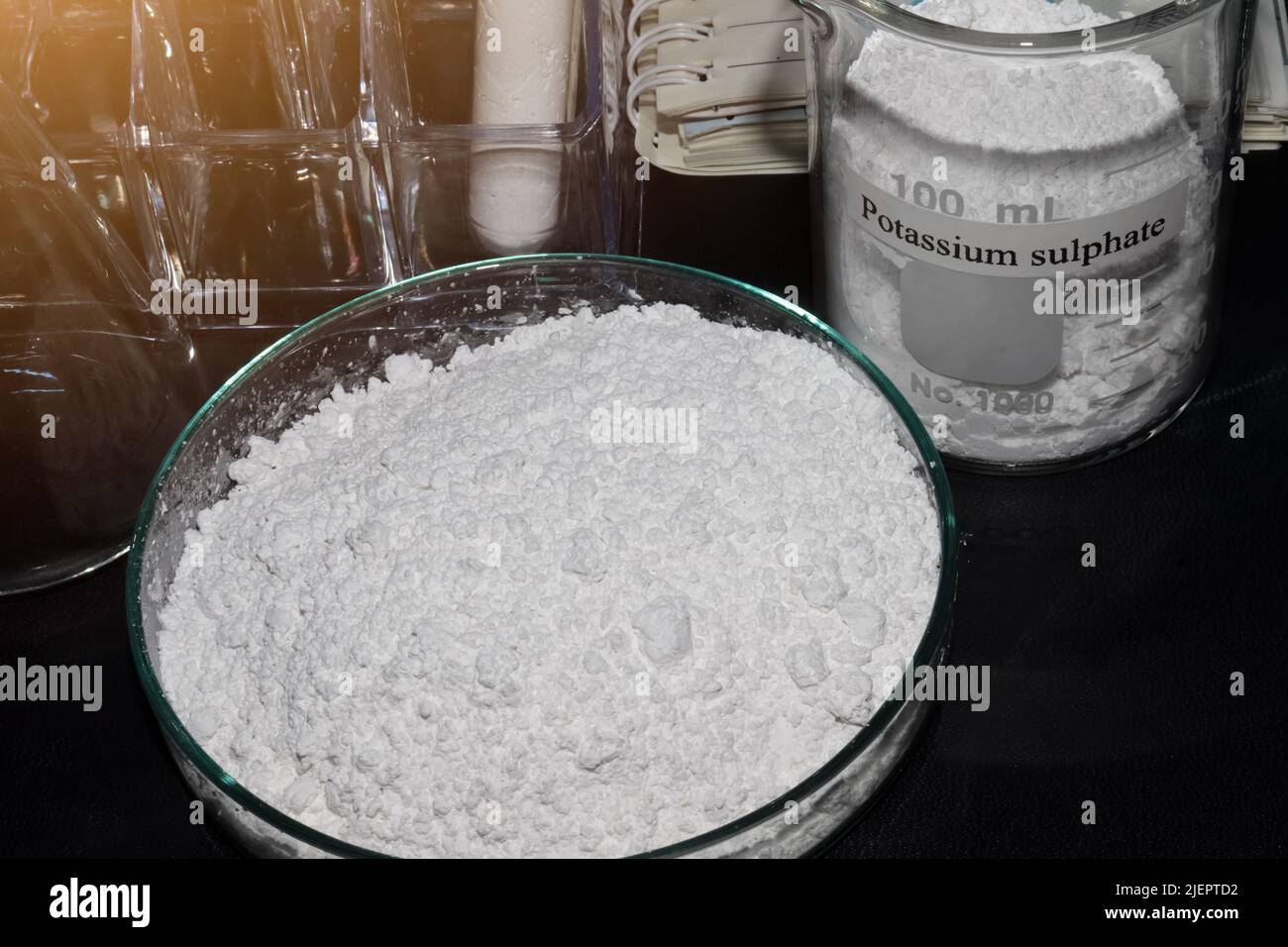 Potassium sulphate powder is used in laboratories or in industry Stock ...