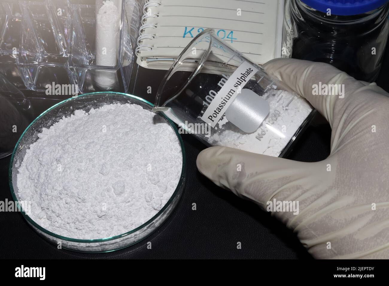 Potassium sulphate powder is used in laboratories or in industry Stock ...