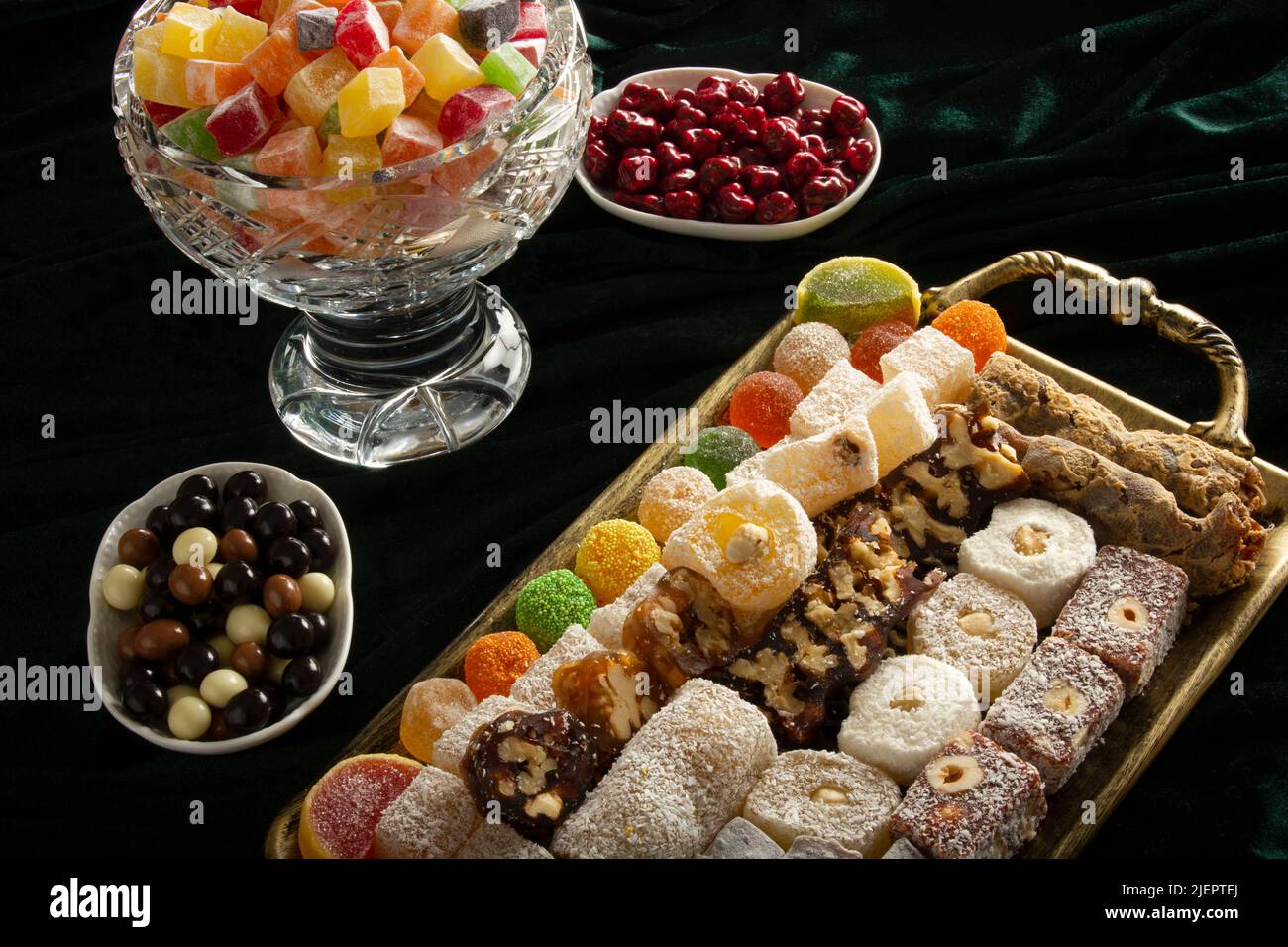 various Turkish delights and chocolate candies Stock Photo - Alamy