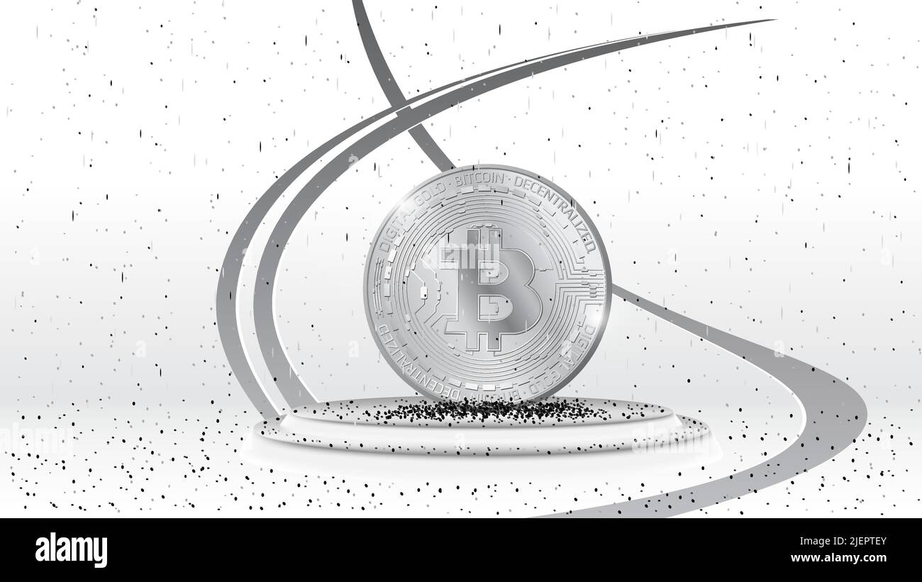 Detailed golden coins Bitcoin in front view on pedestal with sequins on ...