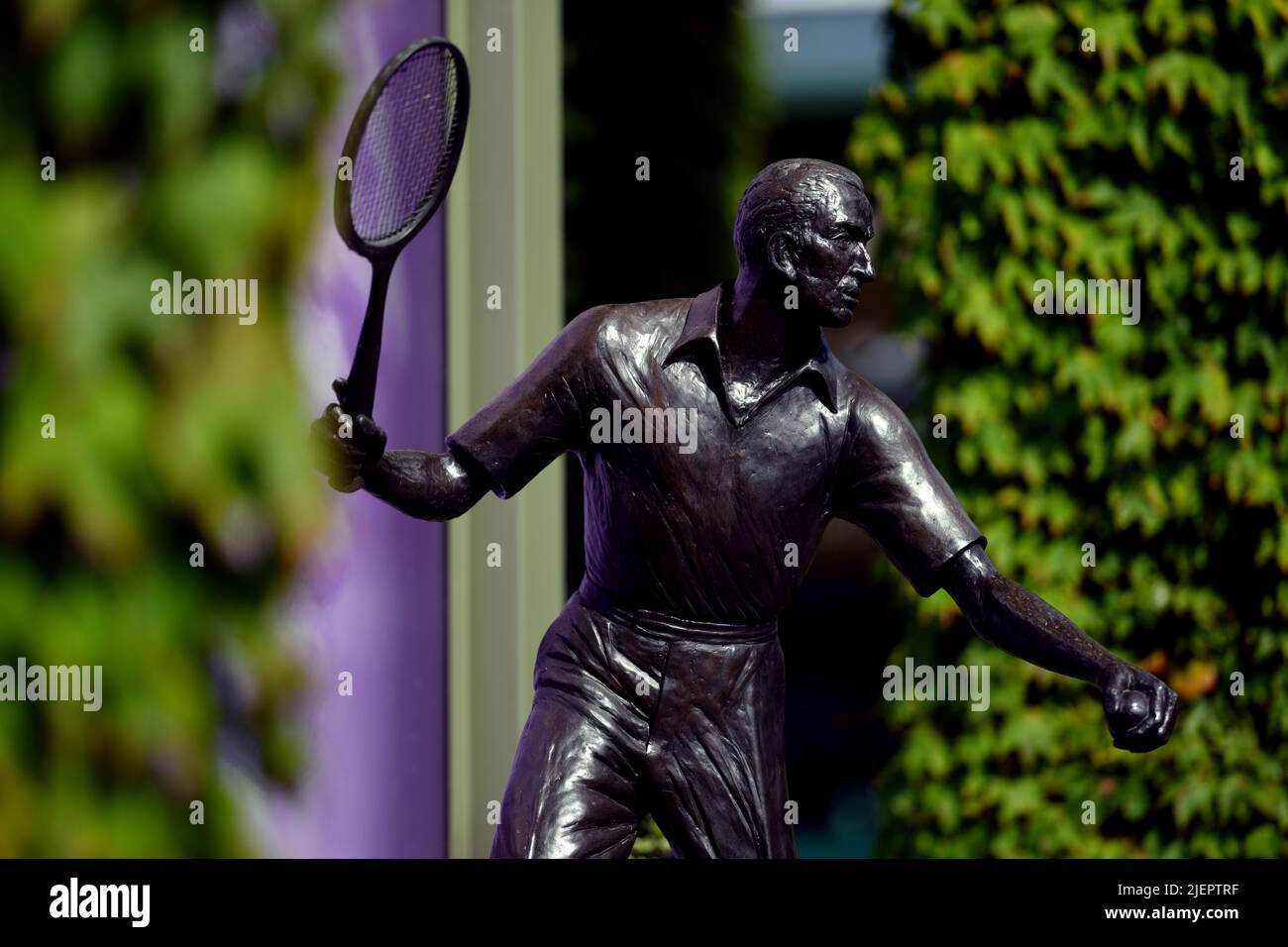 A general view of the Fred Perry statue outside of Centre Court on day ...