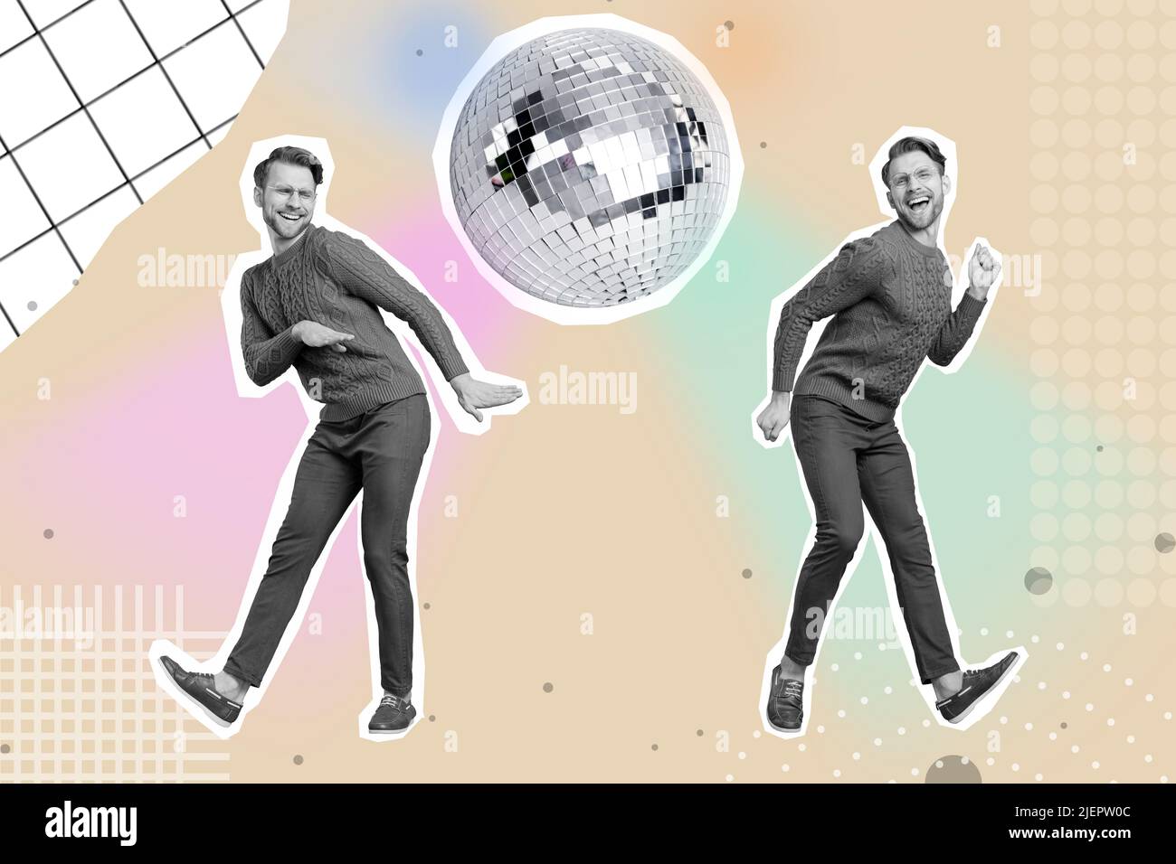 Photo artwork minimal collage of funny funky two same guys enjoying ...