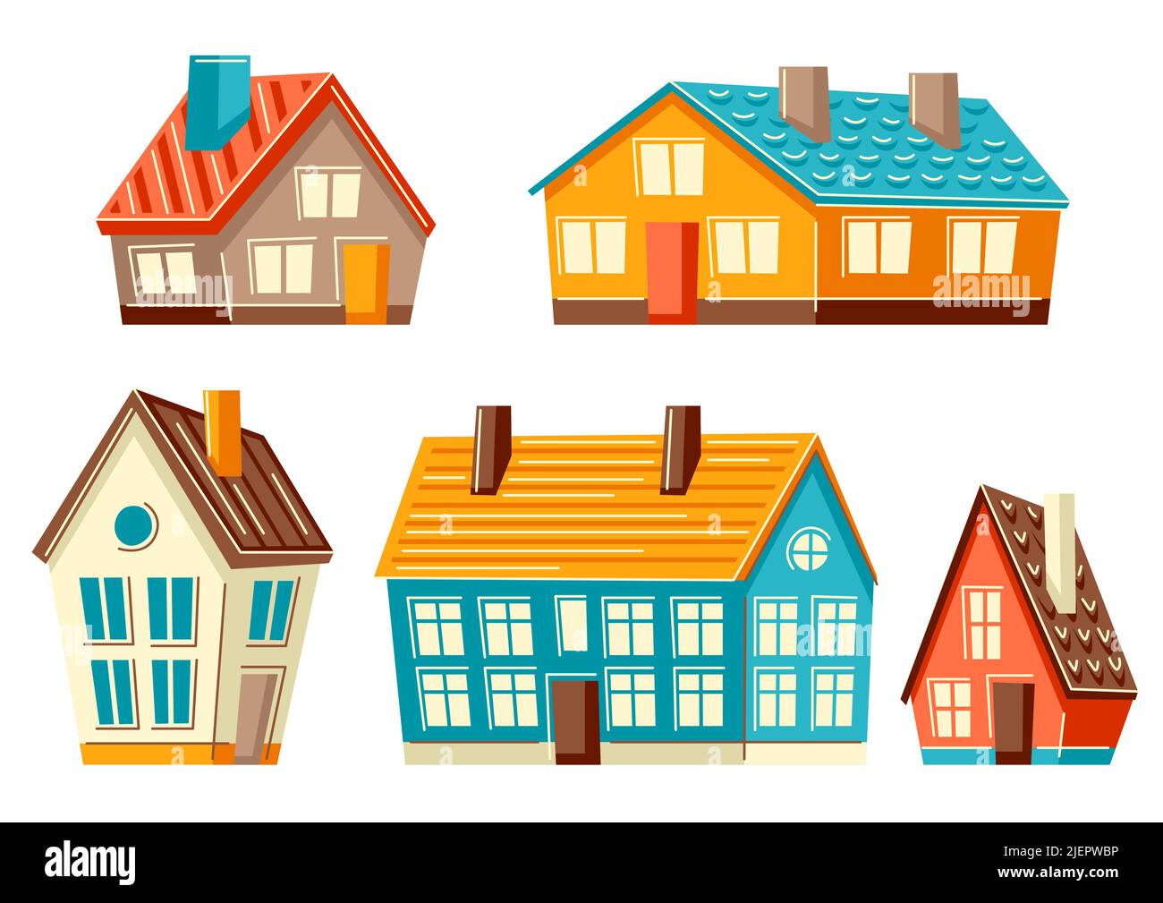 Set of cute houses. Country colorful cottages illustration Stock Vector ...