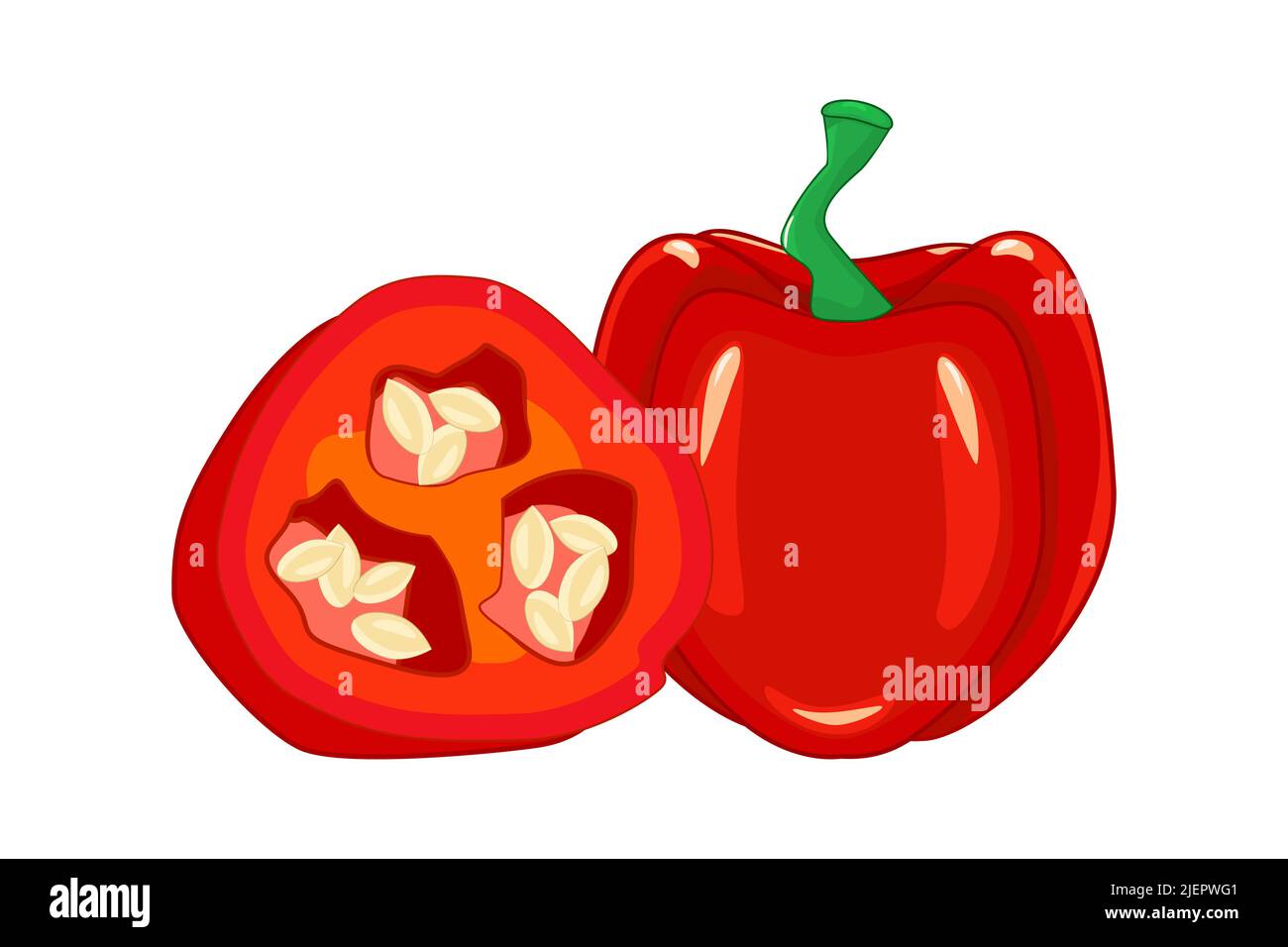 Whole and sliced bulgarian bell paprika.Cartoon red hungarian paprika ...