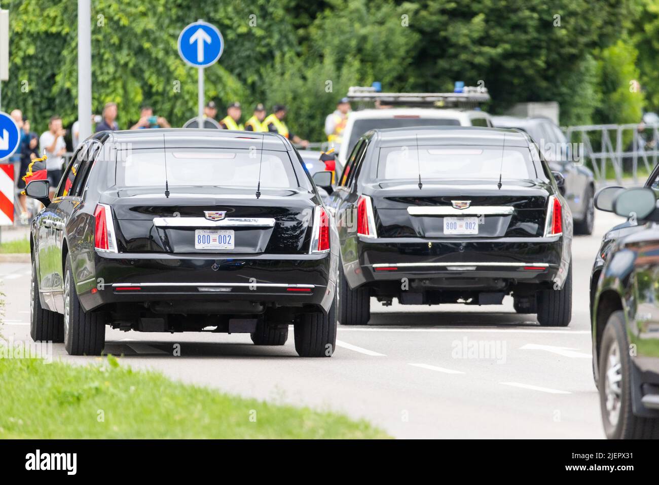 Elmau, Germany. 28th June, 2022. US President Joe Biden drives through ...