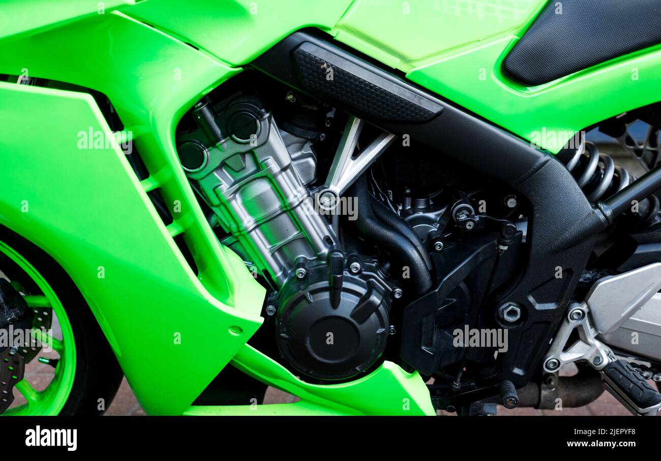 Suspension of motorcycle with yellow colors. sports bike motor Stock ...