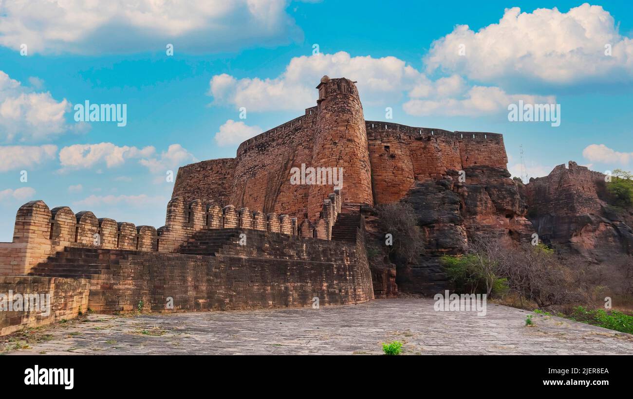 Fortress walls and façade, Gwalior Fort, Gwalior, Madhya Pradesh, India ...