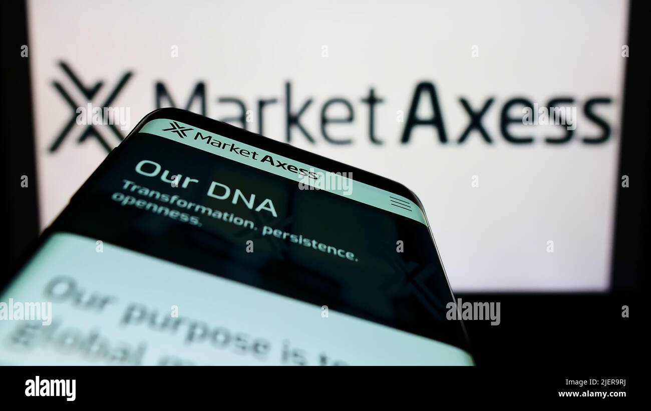 Mobile phone with webpage of US financial company MarketAxess Holdings ...