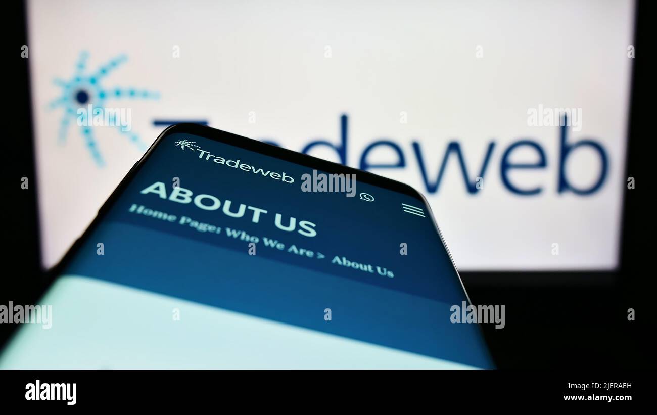 Mobile phone with website of American financial company Tradeweb ...