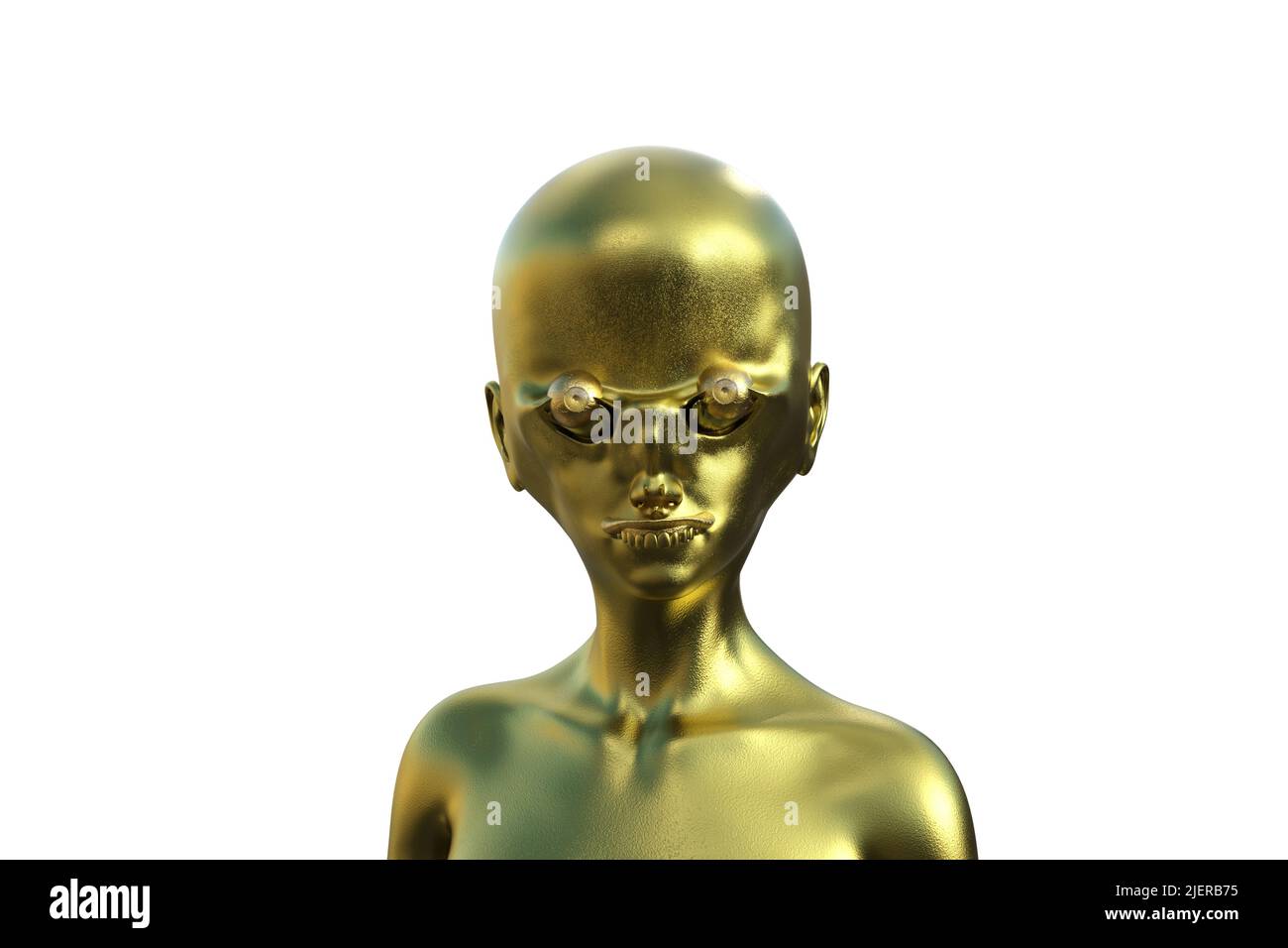 Golden bald alien humanoid on a white background. 3d illustration Stock ...