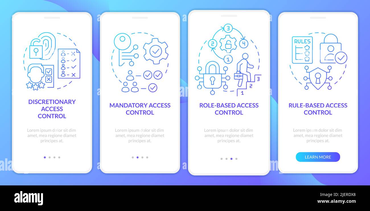 Types of access control blue gradient onboarding mobile app screen ... Types of access control blue gradient onboarding mobile app screen ...