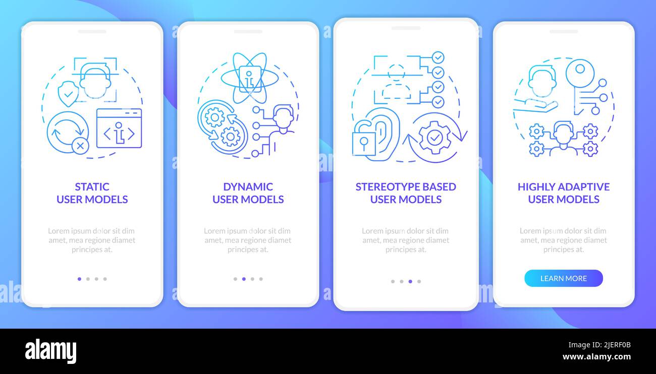 User modeling blue gradient onboarding mobile app screen Stock Vector ...