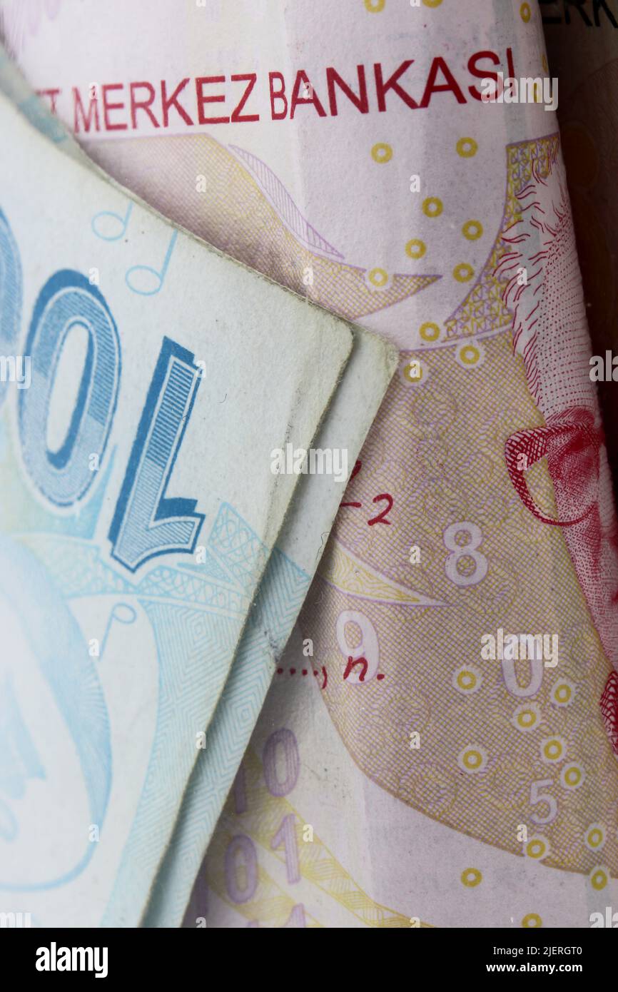 close-up Turkish lira banknote background Stock Photo - Alamy