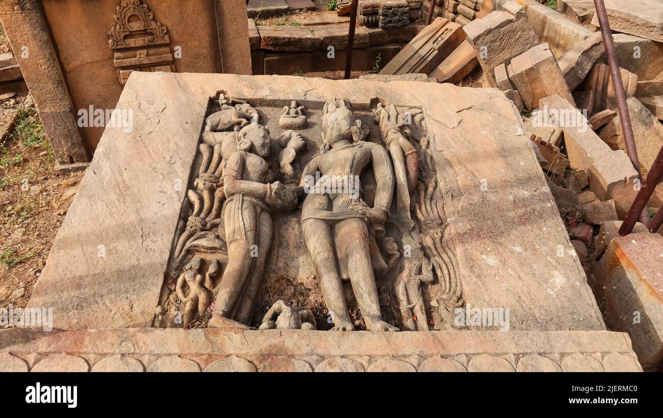 Lord Shiva and Parvati sculpture on the Stone at Bateshwara Group of ...