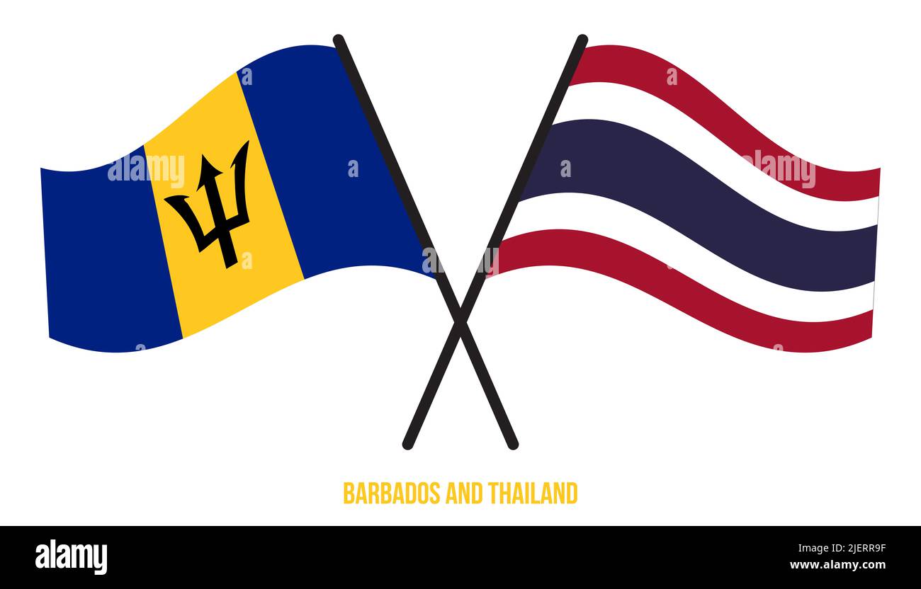 Barbados and Thailand Flags Crossed And Waving Flat Style. Official Proportion. Correct Colors ...