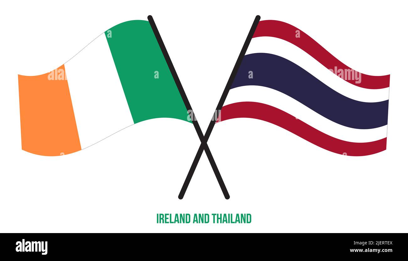 Ireland and Thailand Flags Crossed And Waving Flat Style. Official ...