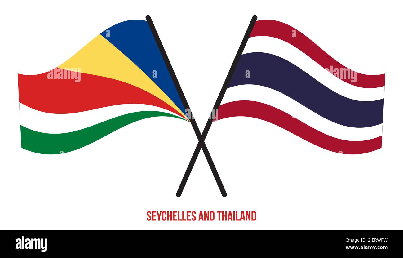 Seychelles and Thailand Flags Crossed And Waving Flat Style. Official ...