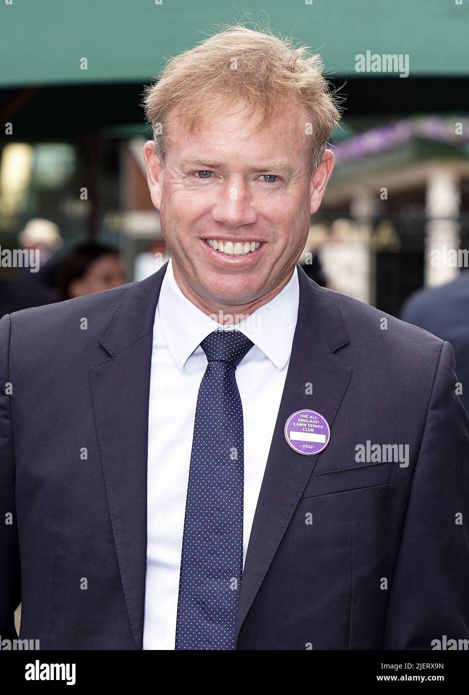 Mark Petchey arrives on day two of the 2022 Wimbledon Championships at ...