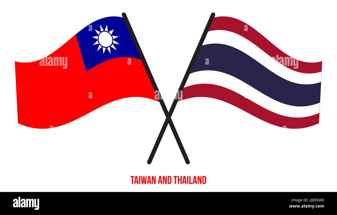 Taiwan and Thailand Flags Crossed And Waving Flat Style. Official ...